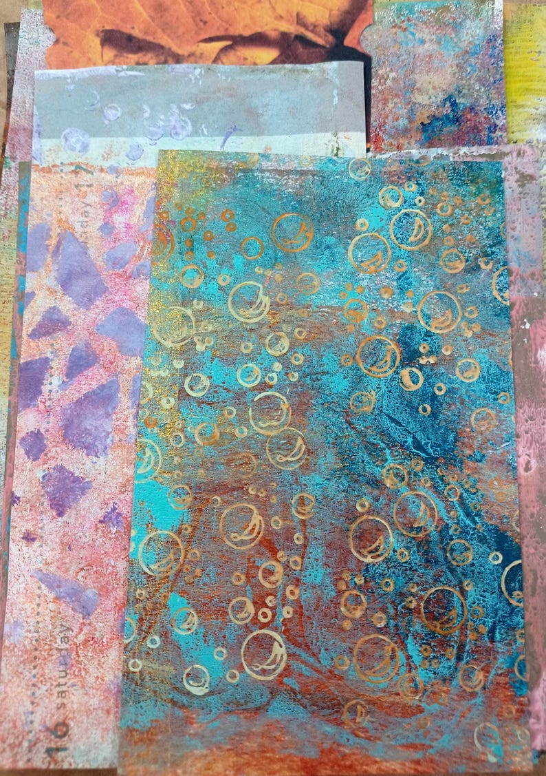 Collage, Handpainted, Mixed Media Papers, Gelli Plate, Junk Journal Kit ...