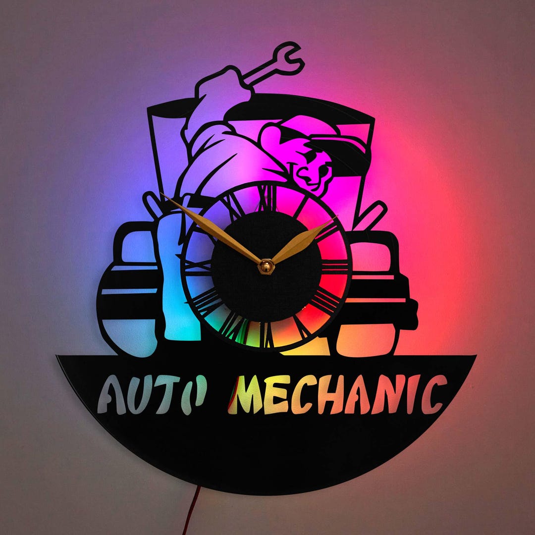 Auto Mechanic Wall Clock, Car Mechanic Decor Clock, Garage Workshop LED ...