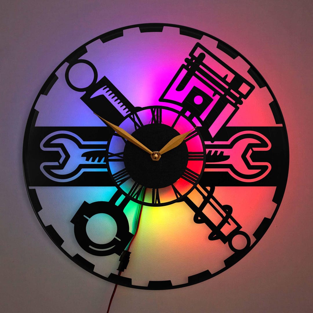 Mechanic Wall Clock, Automotive LED Clock, Car Enthusiast Gift ...