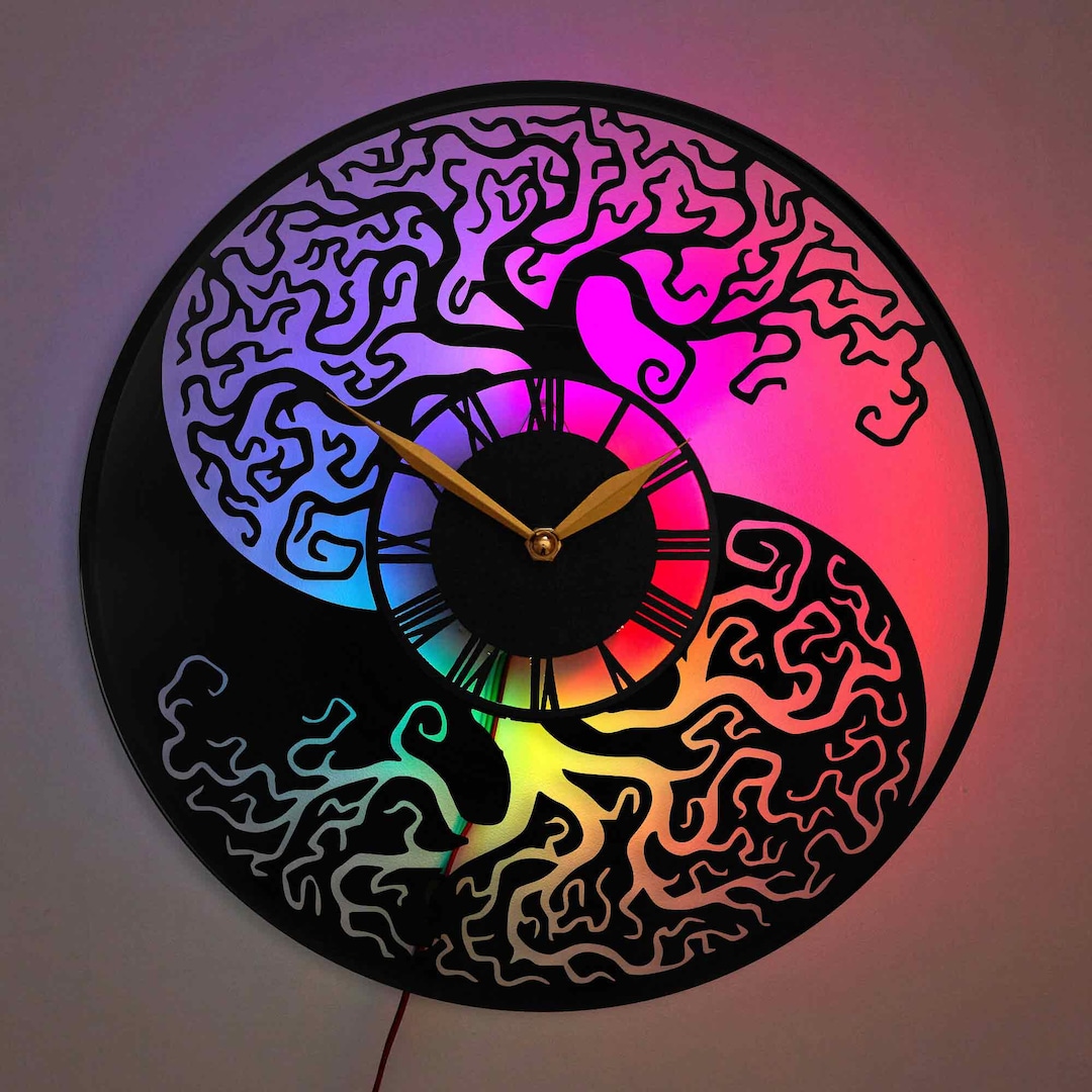 Ying Yang, Tree Wall Clock, Spiral Tree Clock, Nature Wall Clock ...