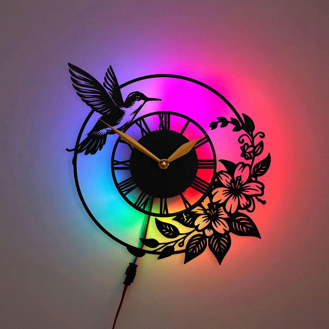 Hummingbird Wall Clock, Floral Wall Clock, Bird Decor Clock, Modern ...