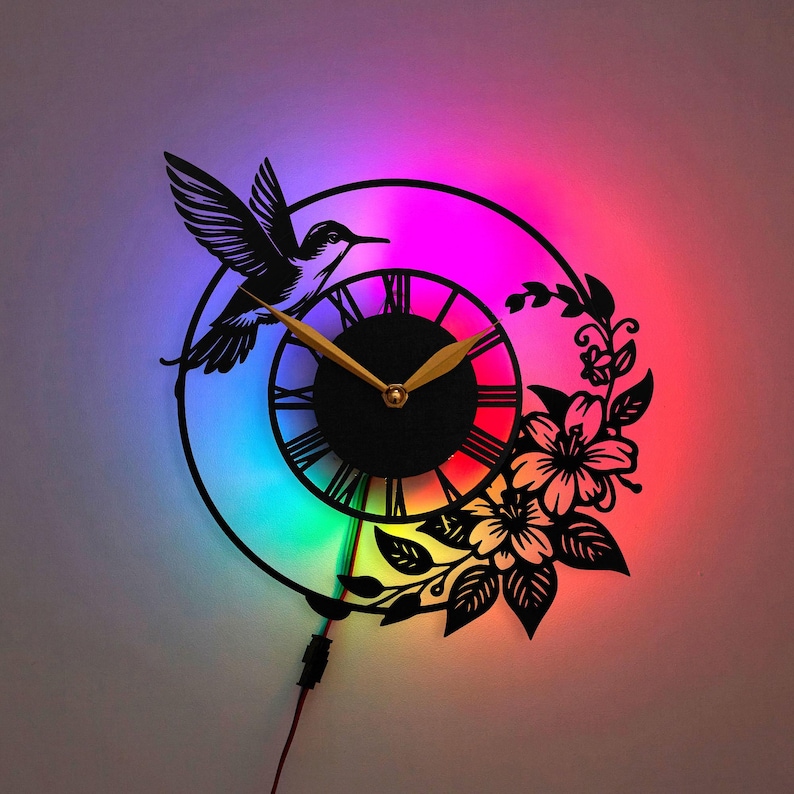 Hummingbird Wall Clock, Floral Wall Clock, Bird Decor Clock, Modern ...
