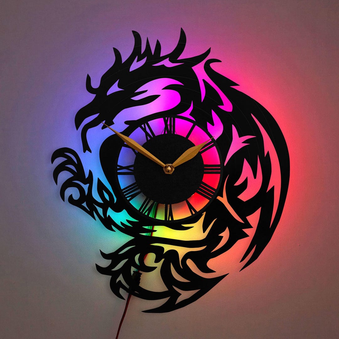 Dragon Wall Clock, Unique Dragon Gift Idea, Illuminated Dragon Clock ...