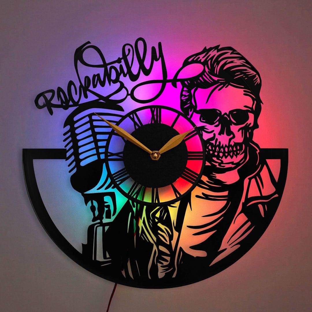 Rnr Wall Clock, Rock and Roll Clock, Retro Style Clock, Skeleton Rock ...