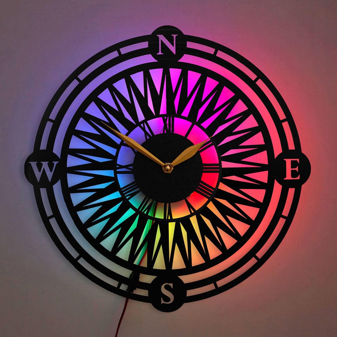 Wind Rose Wall Clock, Compass Wall Clock, Geometric Compass Design ...