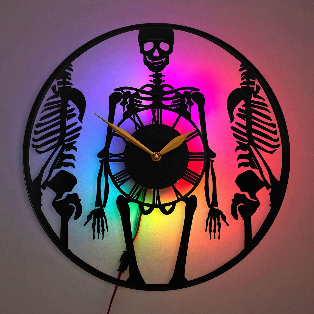 Skeleton Clock, Skeleton Gift, Skeleton Decor, Halloween Clock, Bone ...