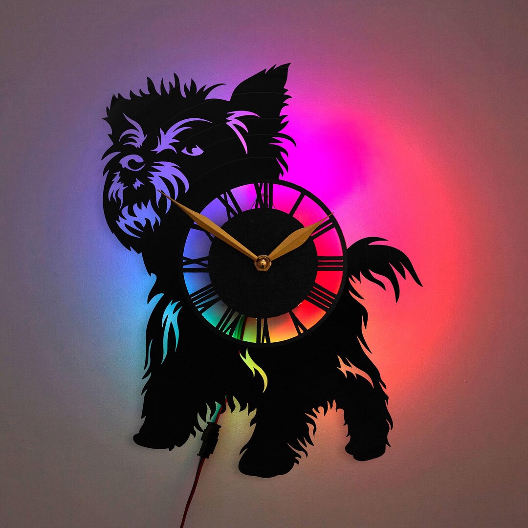 Yorkie Clock, Dog Clock, Animal Clock, Pet Lover Clock, Dog Silhouette ...