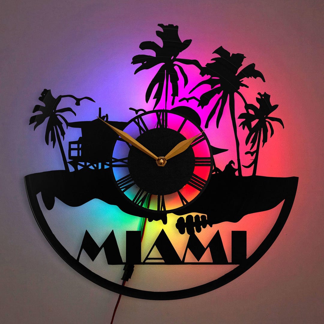 Florida Wall Clock, Miami Clock, Tropical Clock, Beach Clock, Palm Tree ...