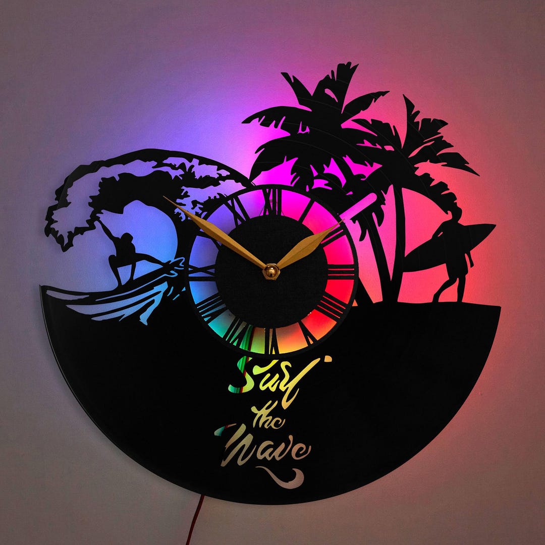 Surfing Clock, Surfing Gift, Beach Decor Clock, Tropical Wall Art, Surf ...