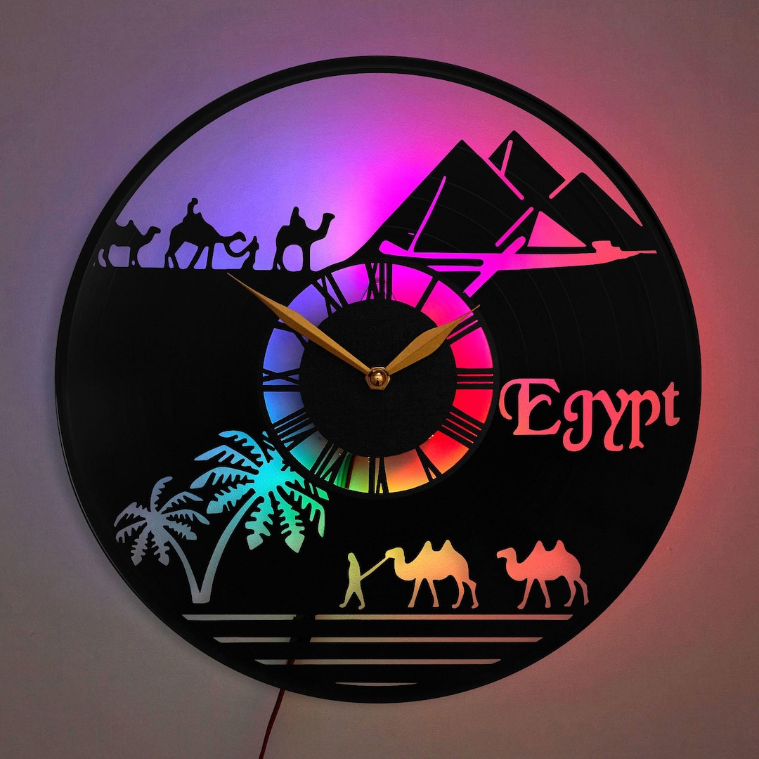 Egyptian Clock, Egyptian Decor, Pyramid Design Clock, Camels and Desert ...