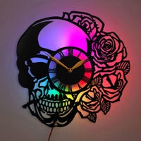 12" Vinyl Record Wall Clock. Crow Skull. Hand Painted - Etsy