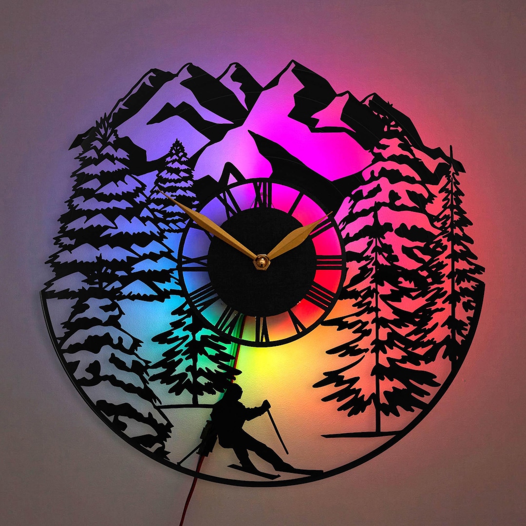 Ski Clock, Skiing Wall Clock, Mountain Wall Decor, Winter Sports Decor ...