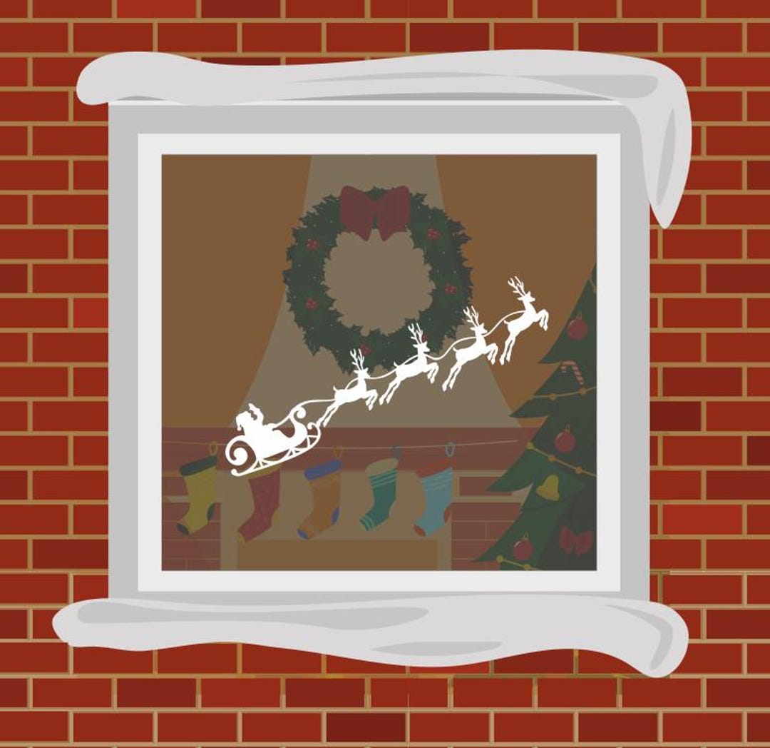 Santa Sleigh Window Decal Sticker, Xmas Decorations, Vinyl, Christmas ...