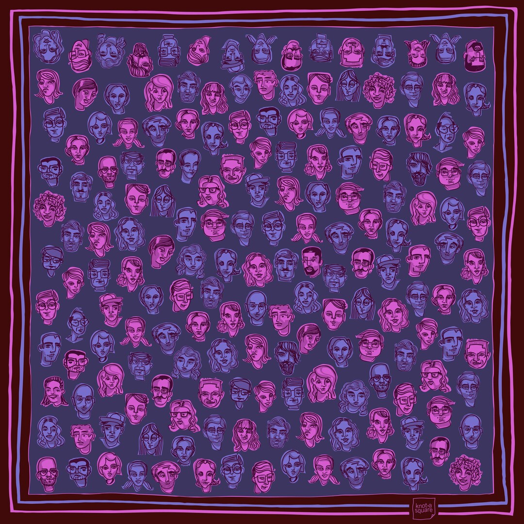 Silk Scarf 'crowded Doodles' in Blue Jeans Color Way 26" Square, 100% ...