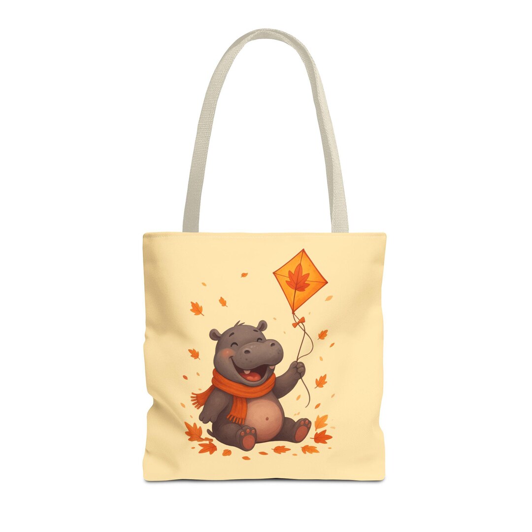 Autumn Hippo With Kite Tote Bag | Fall Leaves, Cute Animal Illustration ...