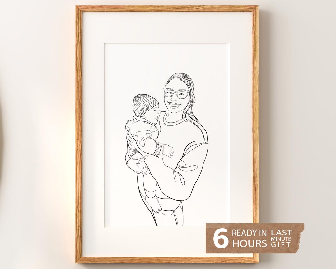 Custom Mother's Day Portrait, Faceless Line Art Drawing From Photo ...