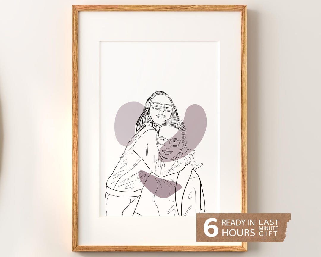 Best Friend Portrait Drawing, Custom Faceless Soul Mate or Sisters Line ...