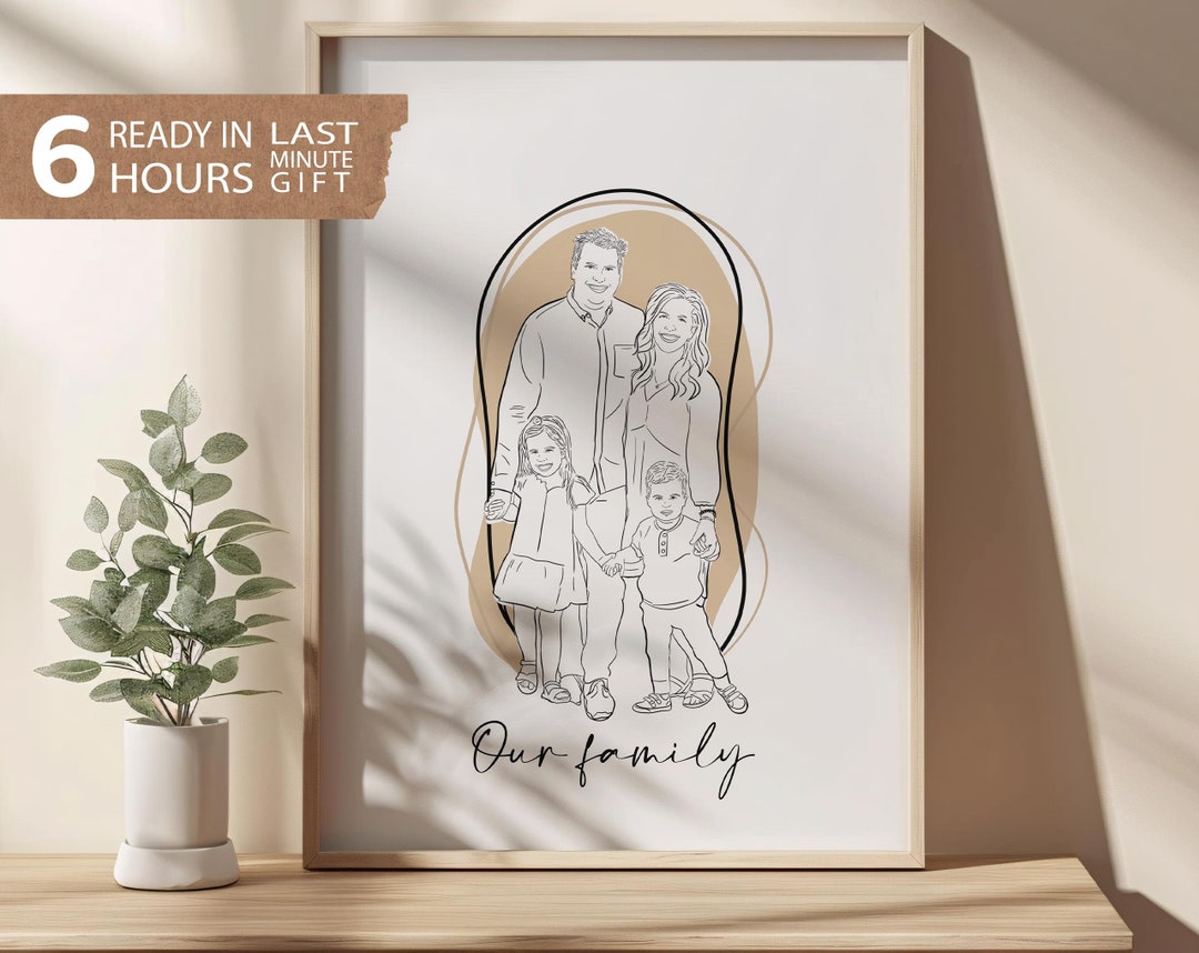 Custom Faceless Line Drawing, Family Portrait From Photo, Personalized ...