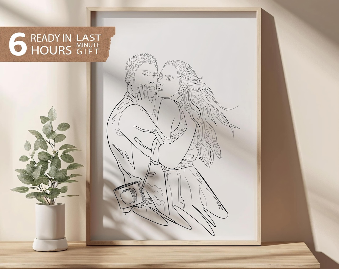 Fine Line Couple Art, Custom Sketch From Photo, Gay Couple Drawing ...