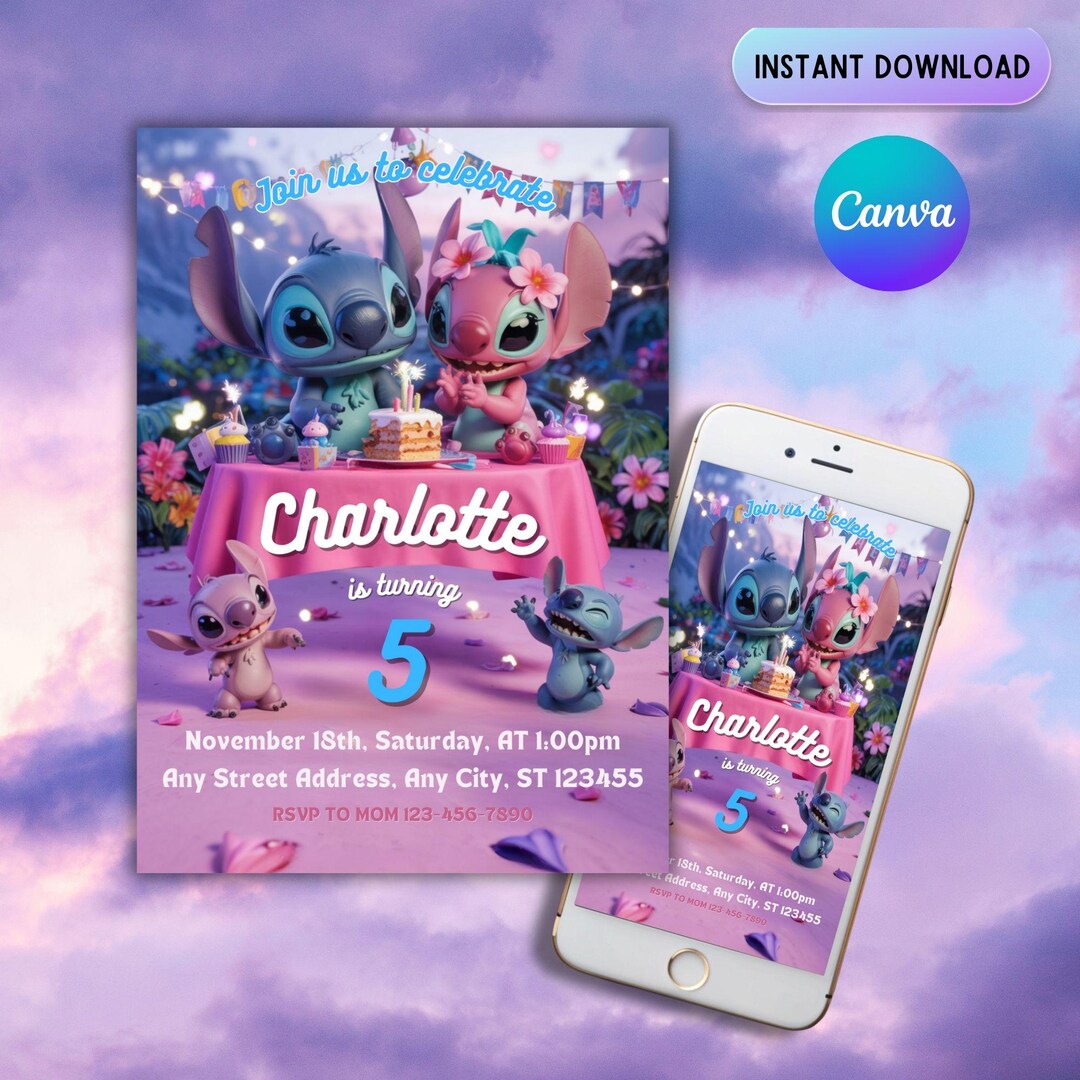 Stitch Editable Birthday Invitation, Printable Birthday Party Evite ...