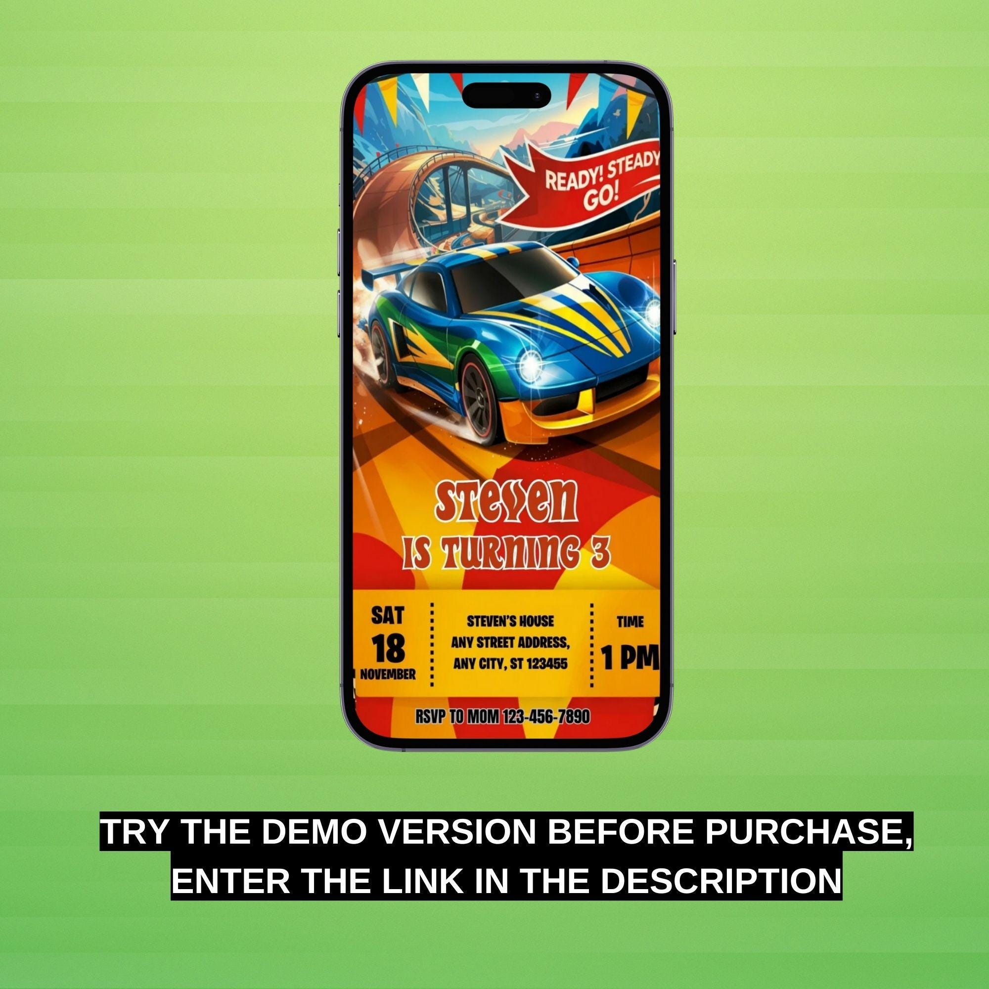 Editable Hot Wheels Birthday Invitation: Race Car Theme (digital ...