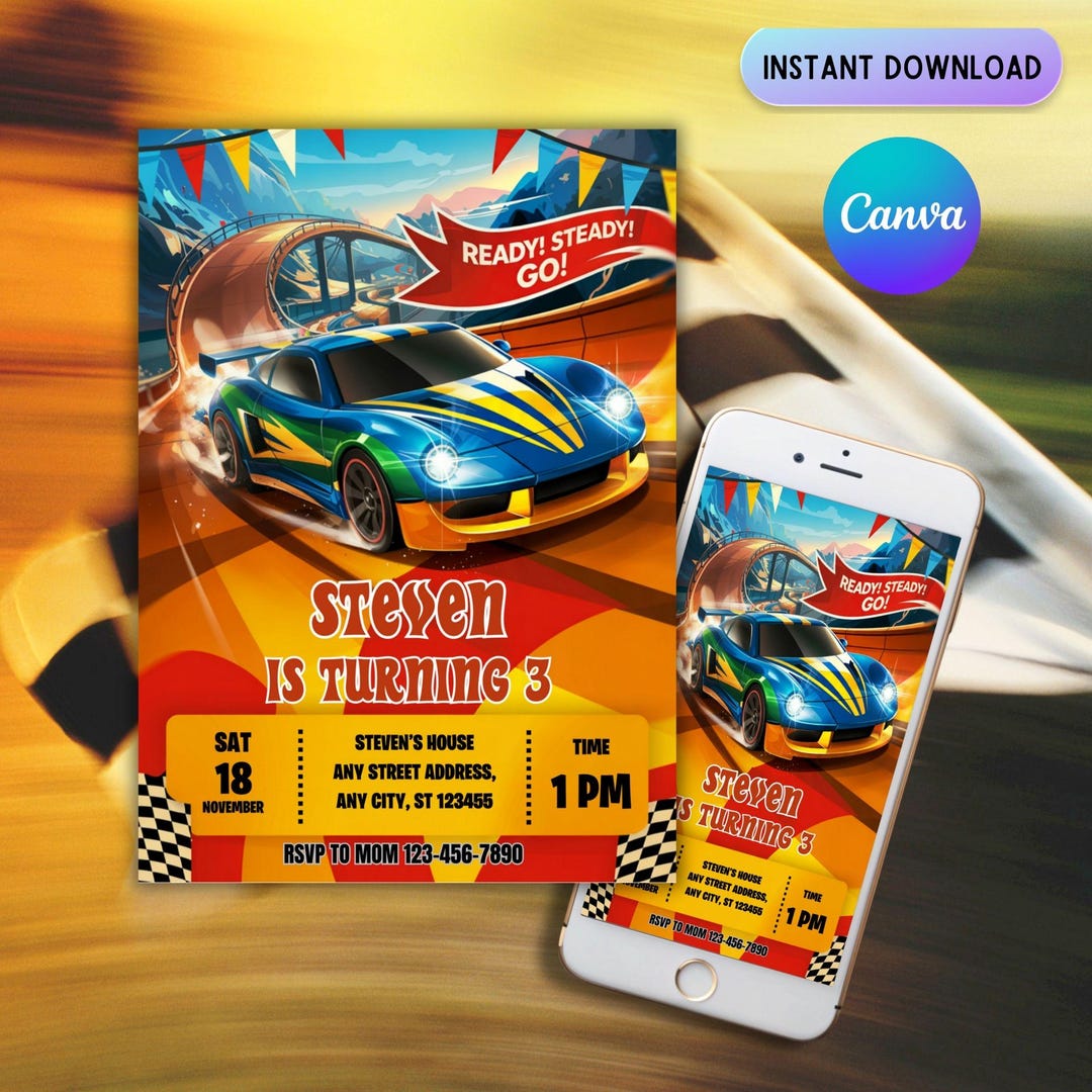 Editable Hot Wheels Birthday Invitation: Race Car Theme (digital ...