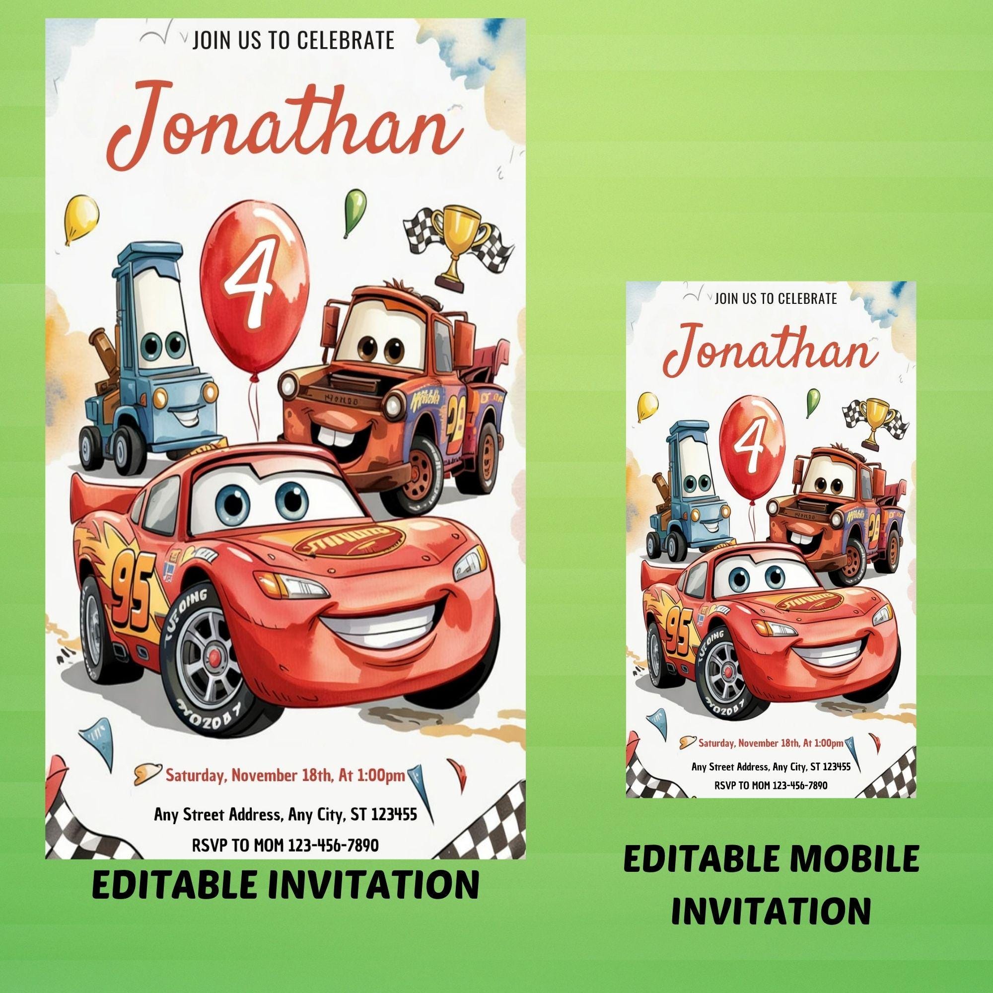 Cars Mcqueen Invitation, Lightning Mcqueen Birthday Invitation, Cars ...