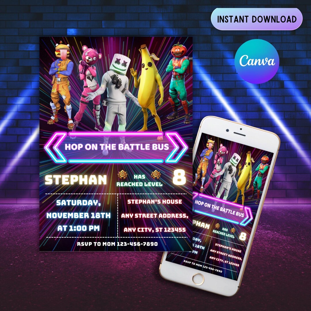 Fortnight Birthday Invitation: Gamer Party, Kids Evite (digital Canva ...