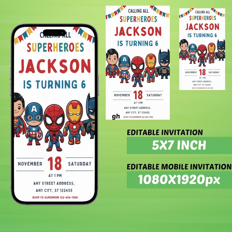 Editable Superheroes Birthday Invitation Template Printable Birthday ...