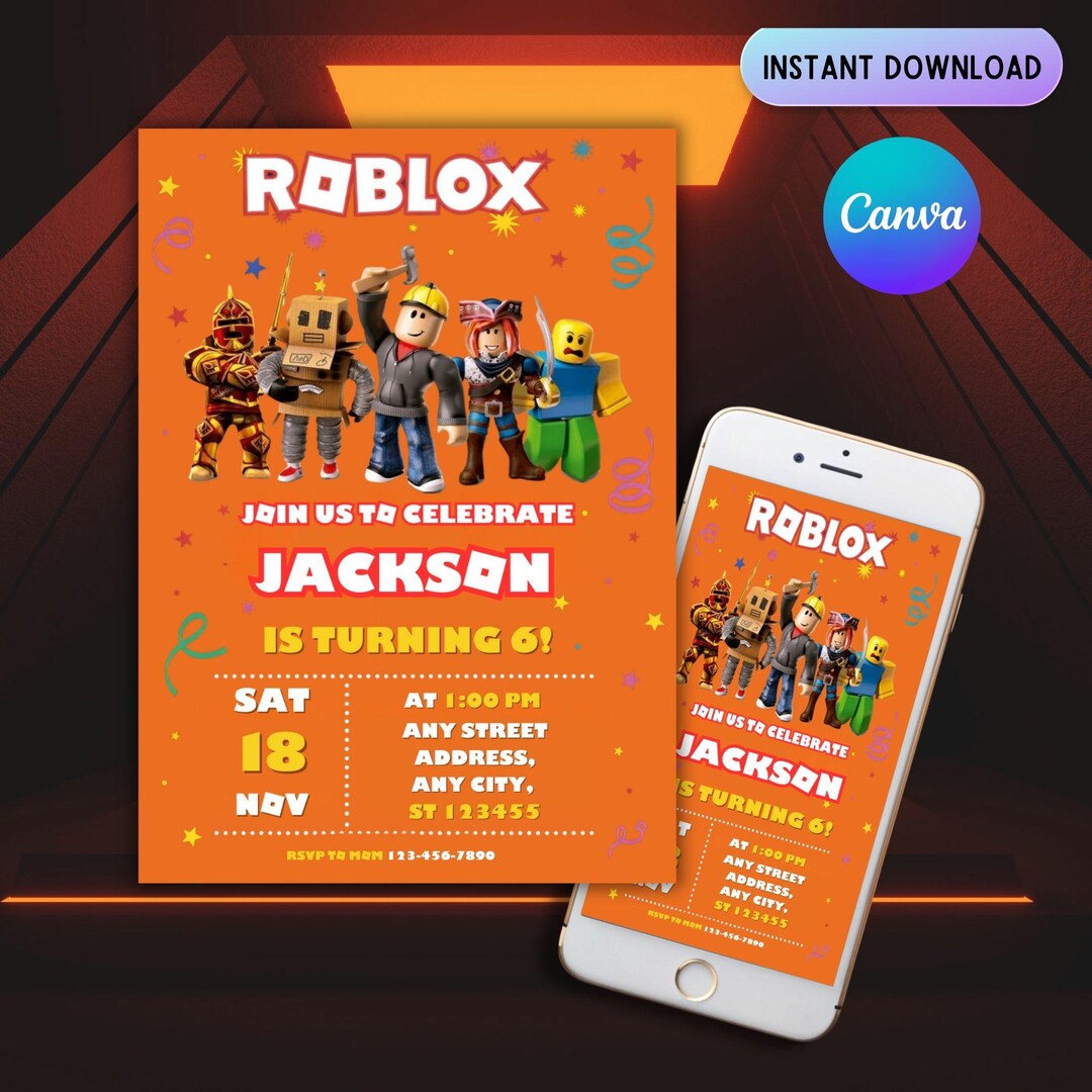 Editable Roblox Invitation | Roblox Birthday Invitation | Roblox Game ...