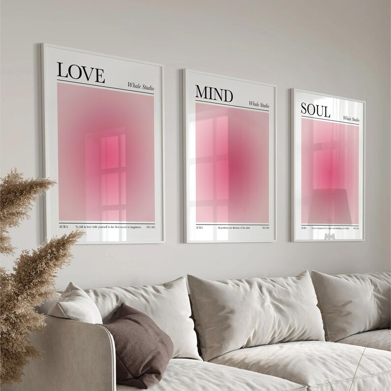 Pink Positive Aura Poster Set of 3 Affirmation Poster Love Mind Soul ...