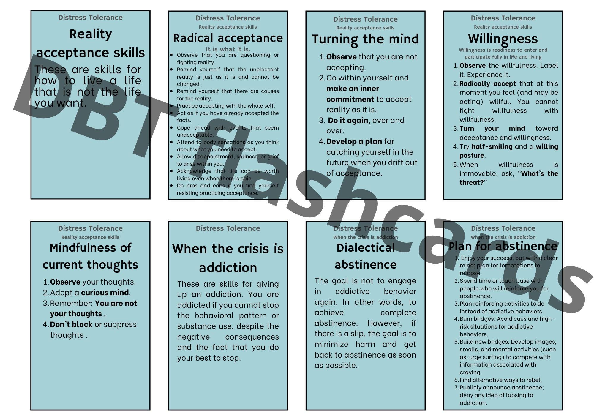DBT Flashcards: Mindfulness, Distress Tolerance, Emotion Regulation and ...