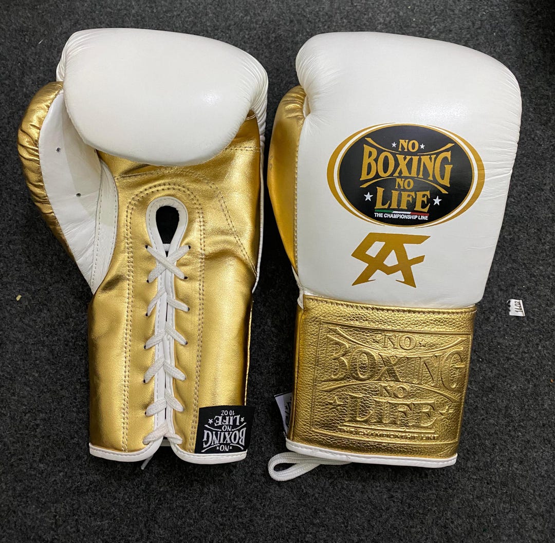 Handmade Boxing Gloves No Boxing No Life Made in Cowhide Leather White ...