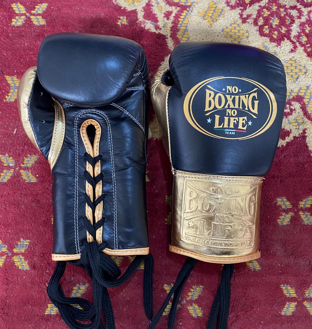 Handmade Boxing Gloves No Boxing No Life Made in Cowhide Leather Black ...