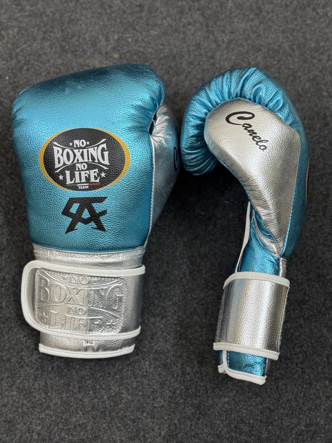 Handmade Boxing Gloves No Boxing No Life Made in Cowhide Leather Silver ...