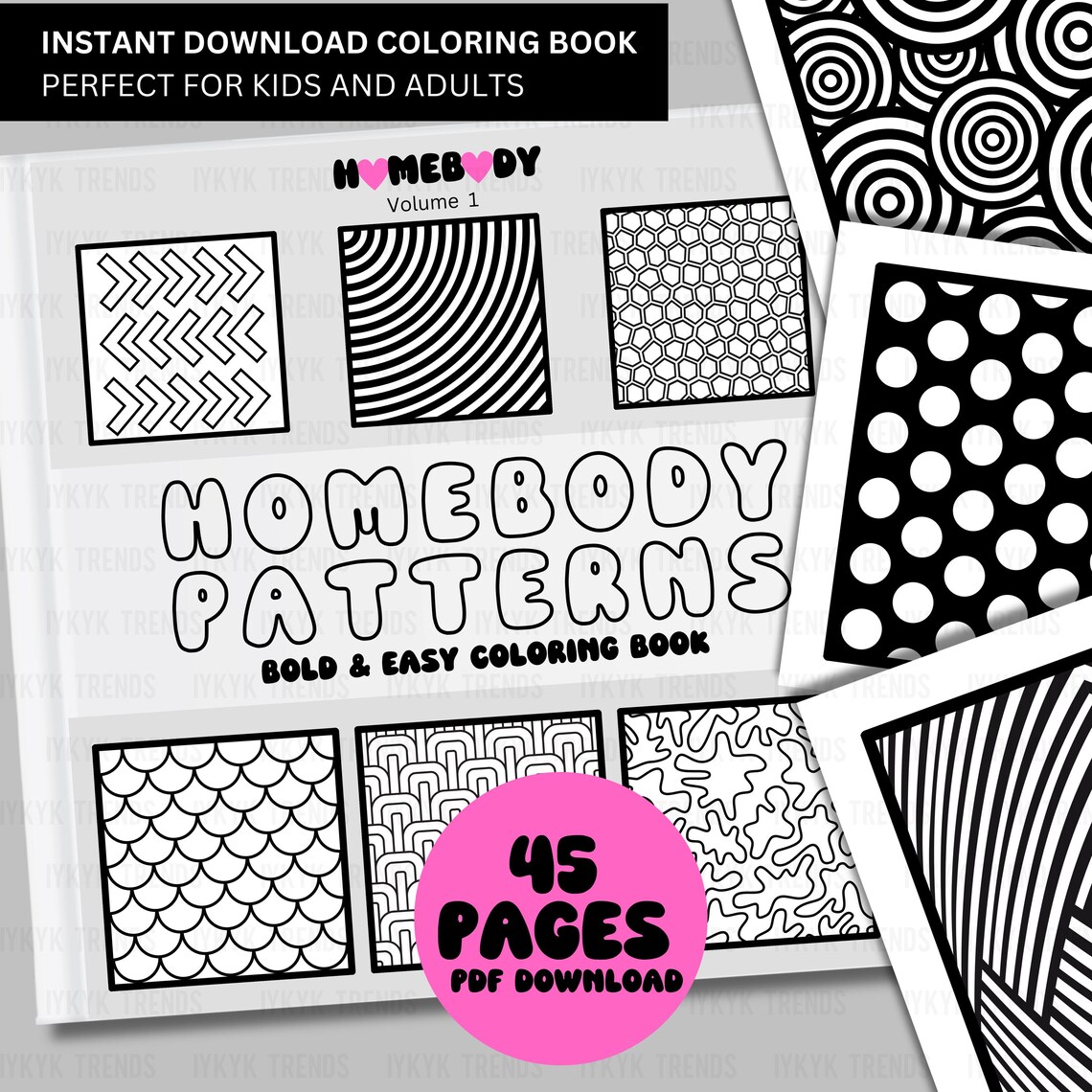 Relaxing Patterns Bold and Easy Adult and Kids Coloring Pages | Digital ...
