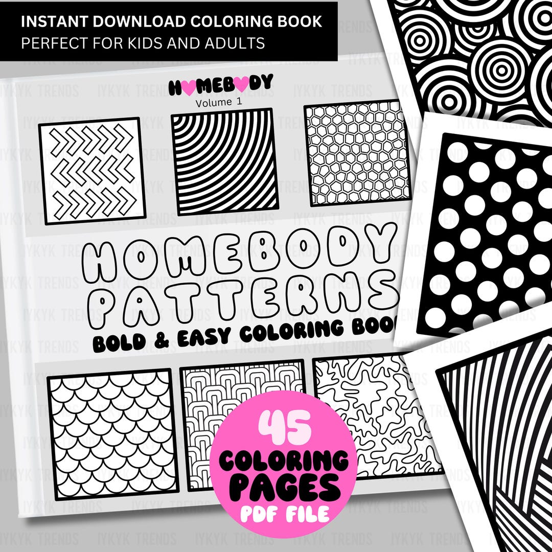 Relaxing Patterns Bold and Easy Adult and Kids Coloring Pages | Digital ...