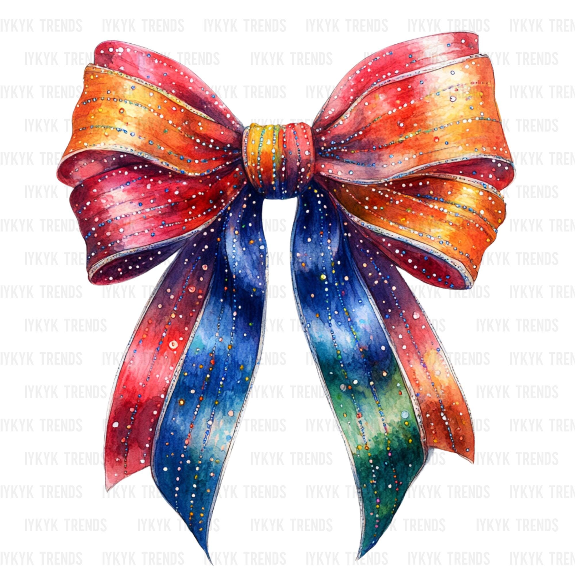 Watercolor Rainbow Coquette Bow Png | Multicolored Bow | Colorful Bow ...