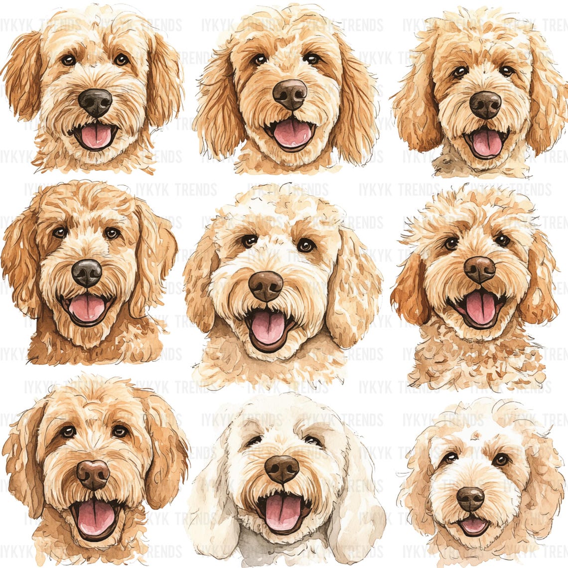 Goldendoodle Watercolor Clipart Bundle | Golden Doodle Portrait Hand ...