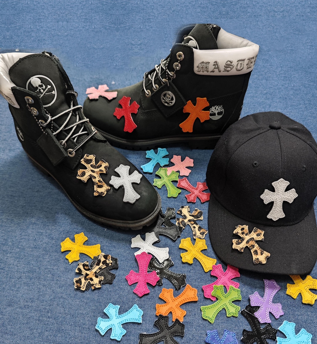 Custom Leather Gothic Chrome Cross Iron on Patch Hat,shoe Ch Jeans ...
