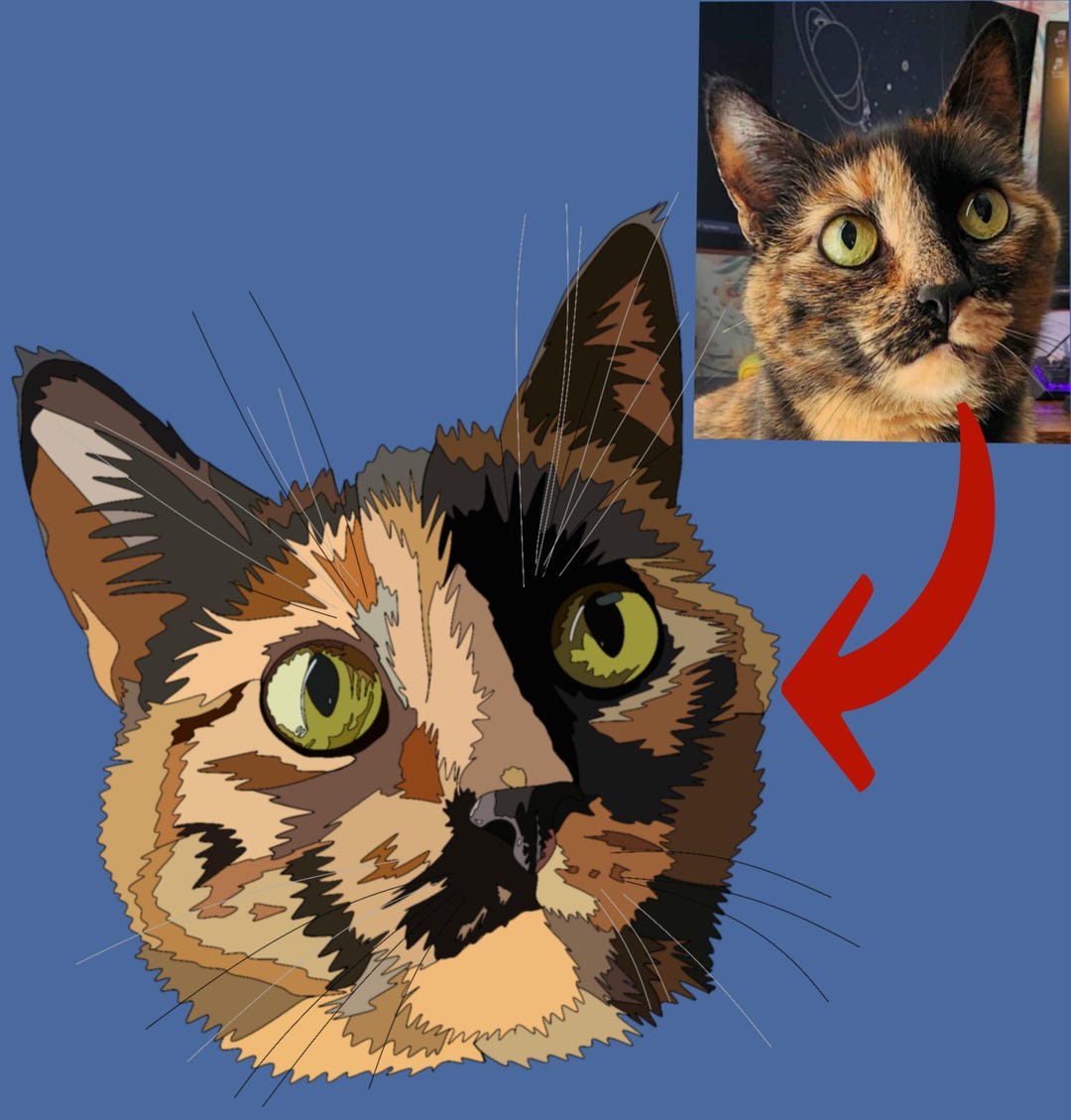 Handmade Custom Printed Pet Portrait, Printed Drawing Commission, Drawn in a Digital Mosaic Art ...