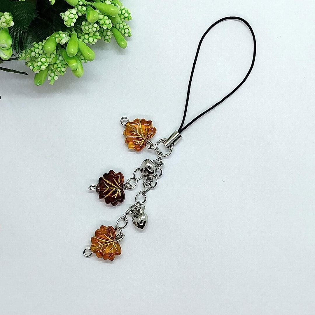 Autumn Leaves & Hearts Phone Charm: Handmade Fall Accessory - Etsy