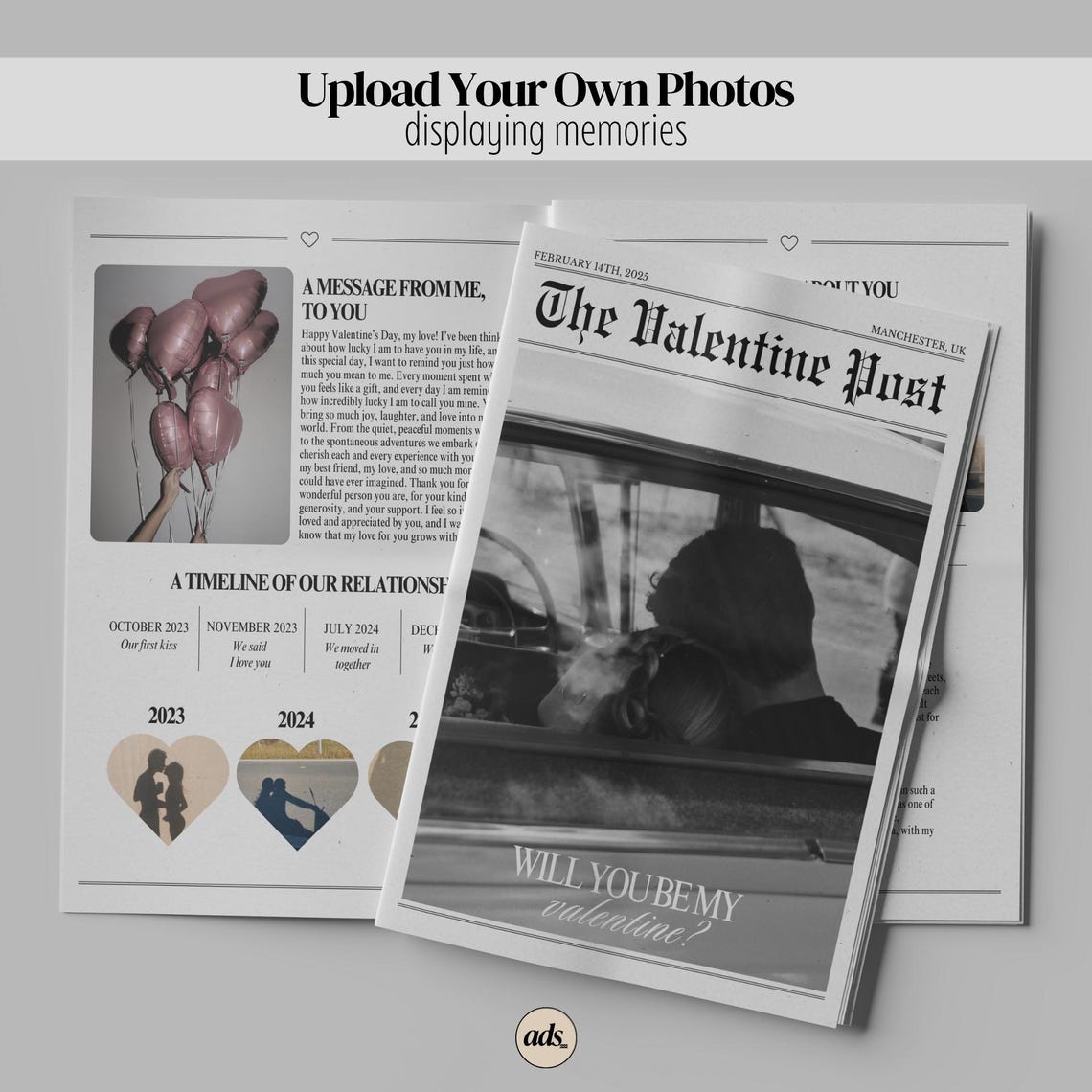 Personalised Valentine's Day Newspaper Template: Editable Canva Design ...