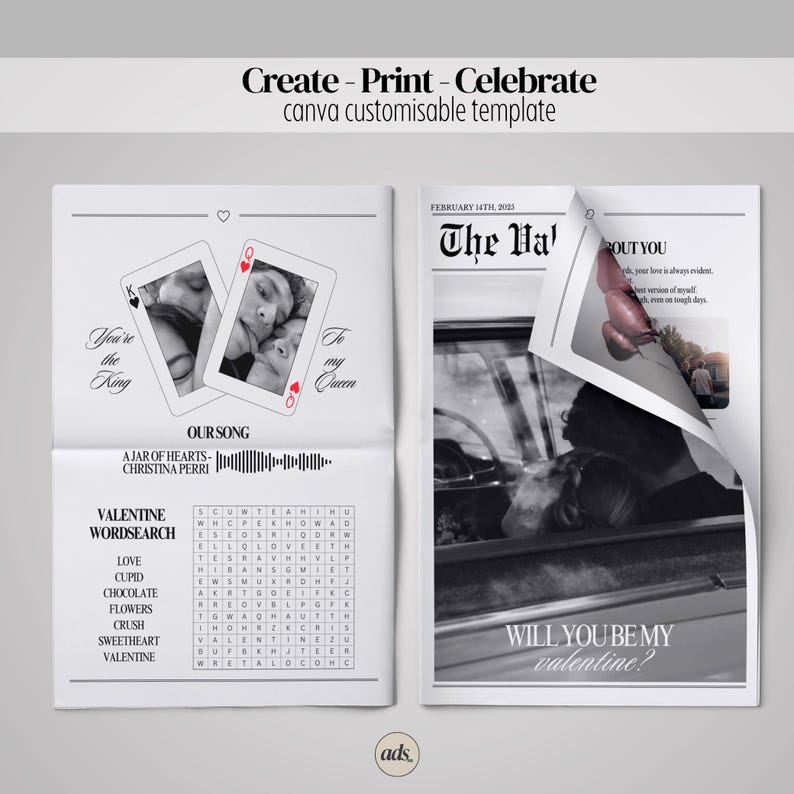 Personalised Valentine's Day Newspaper Template: Editable Canva Design ...