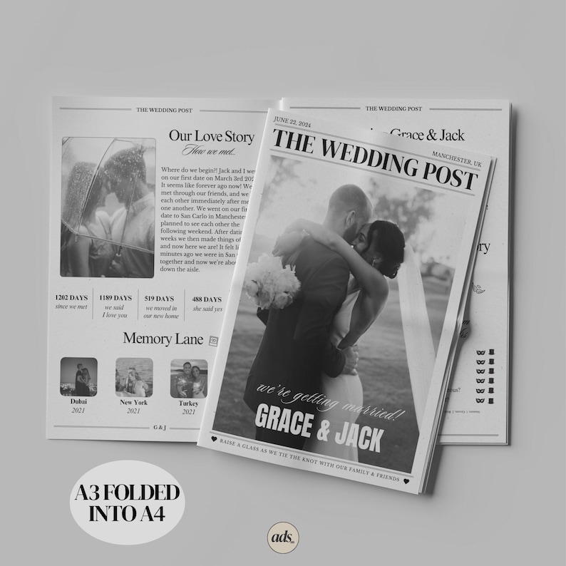 Personalised Wedding Newspaper – Custom Order of Service & Love Story ...