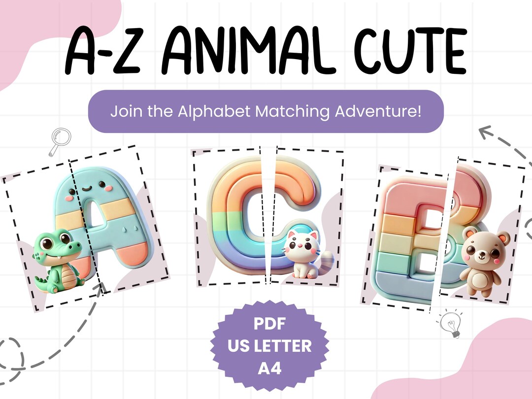Animal Alphabet A-Z Matching Game for Kids, Preschool Learning Centers ...