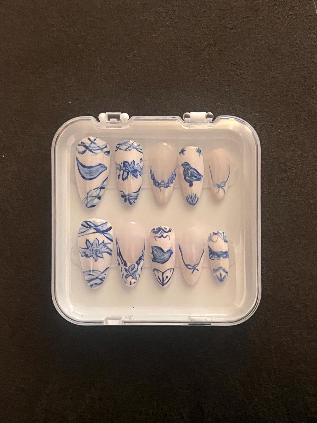 Press on Nails - Blue Lace Nails - White and Blue - Detailed Nails ...