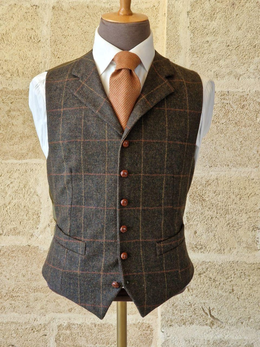 Men's 100% Wool Checked Vest With Lapels | English Country Gentleman ...