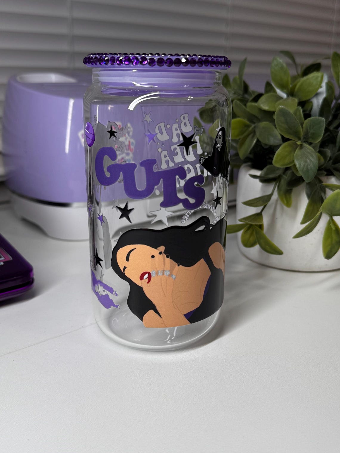 Olivia Rodrigo Guts Glass Cup- With Rhinestone Lid/ Olivia Rodrigo ...