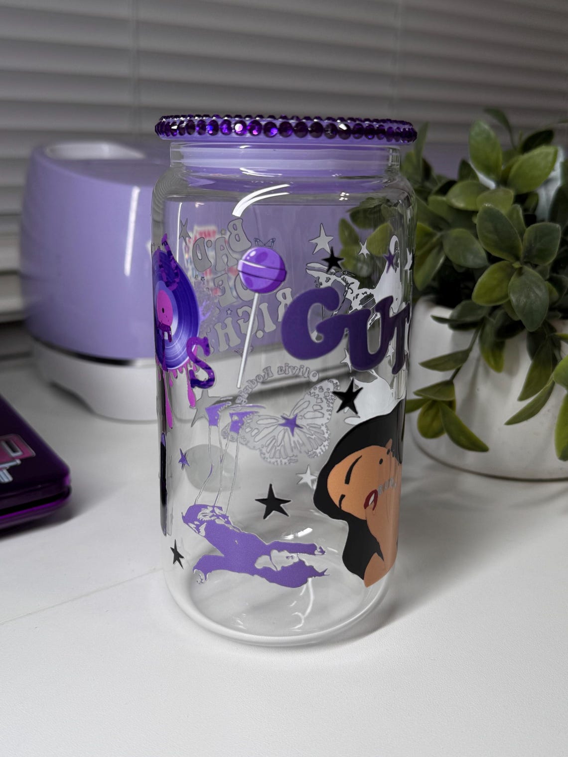 Olivia Rodrigo Guts Glass Cup- With Rhinestone Lid/ Olivia Rodrigo ...